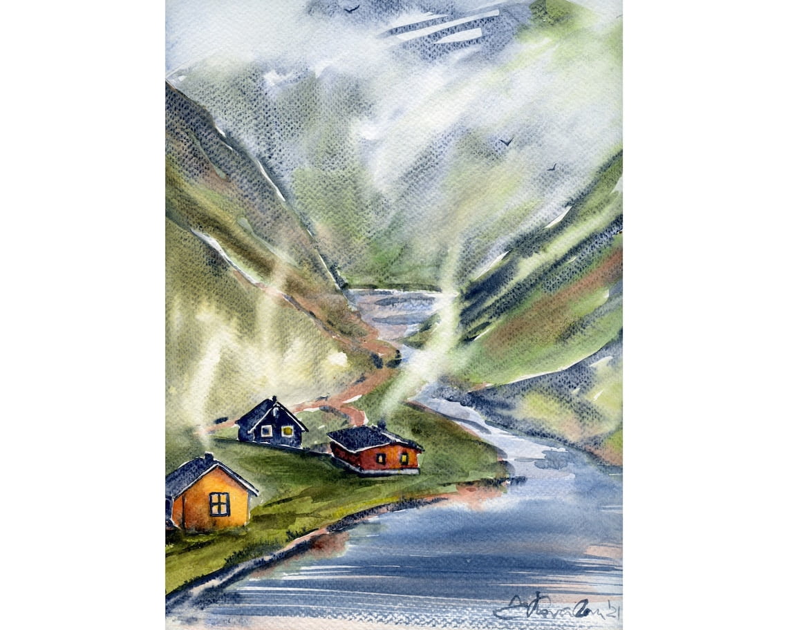Modroom Iceland Original Painting Nordic Village Original Art Icelandic ...