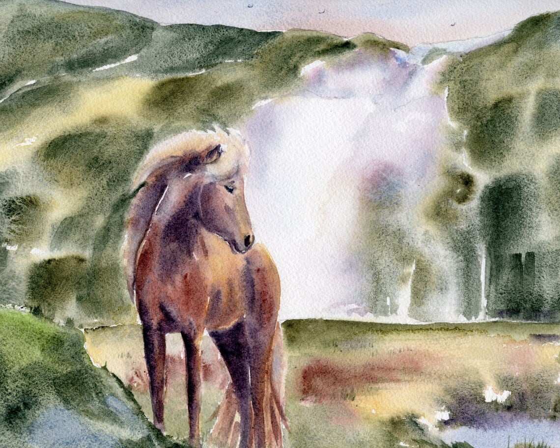 Modroom Iceland Painting Skogafoss Art Large Print Icelandic Waterfall ...