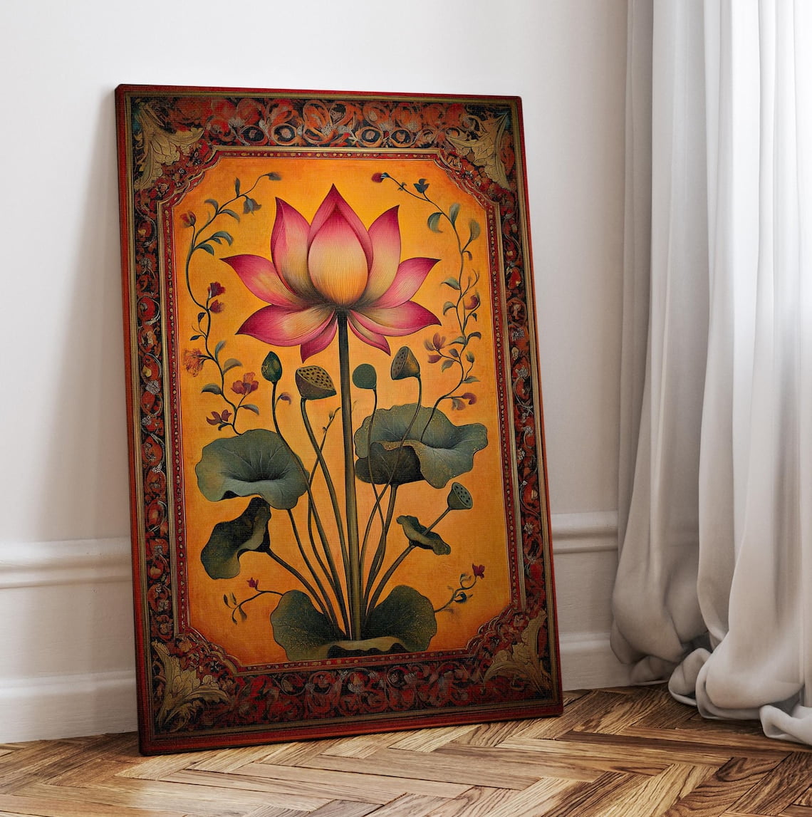 Modroom Indian Lotus Flower Painting Poster, Ethic Flower Wall Decor ...