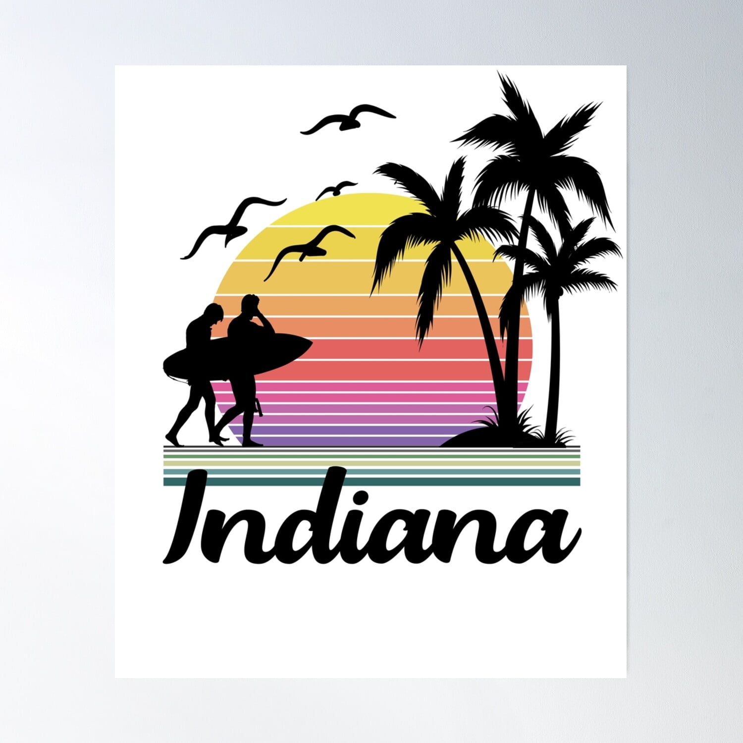 Modroom Indiana Seaside Retro Sunset Poster Wall Art, Modern Wall Decor ...
