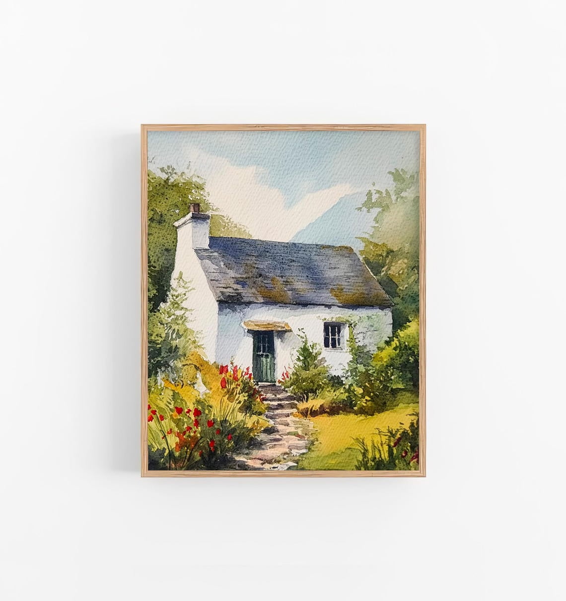 Modroom Irish Cottage Watercolor Painting English Countryside Wall Art ...