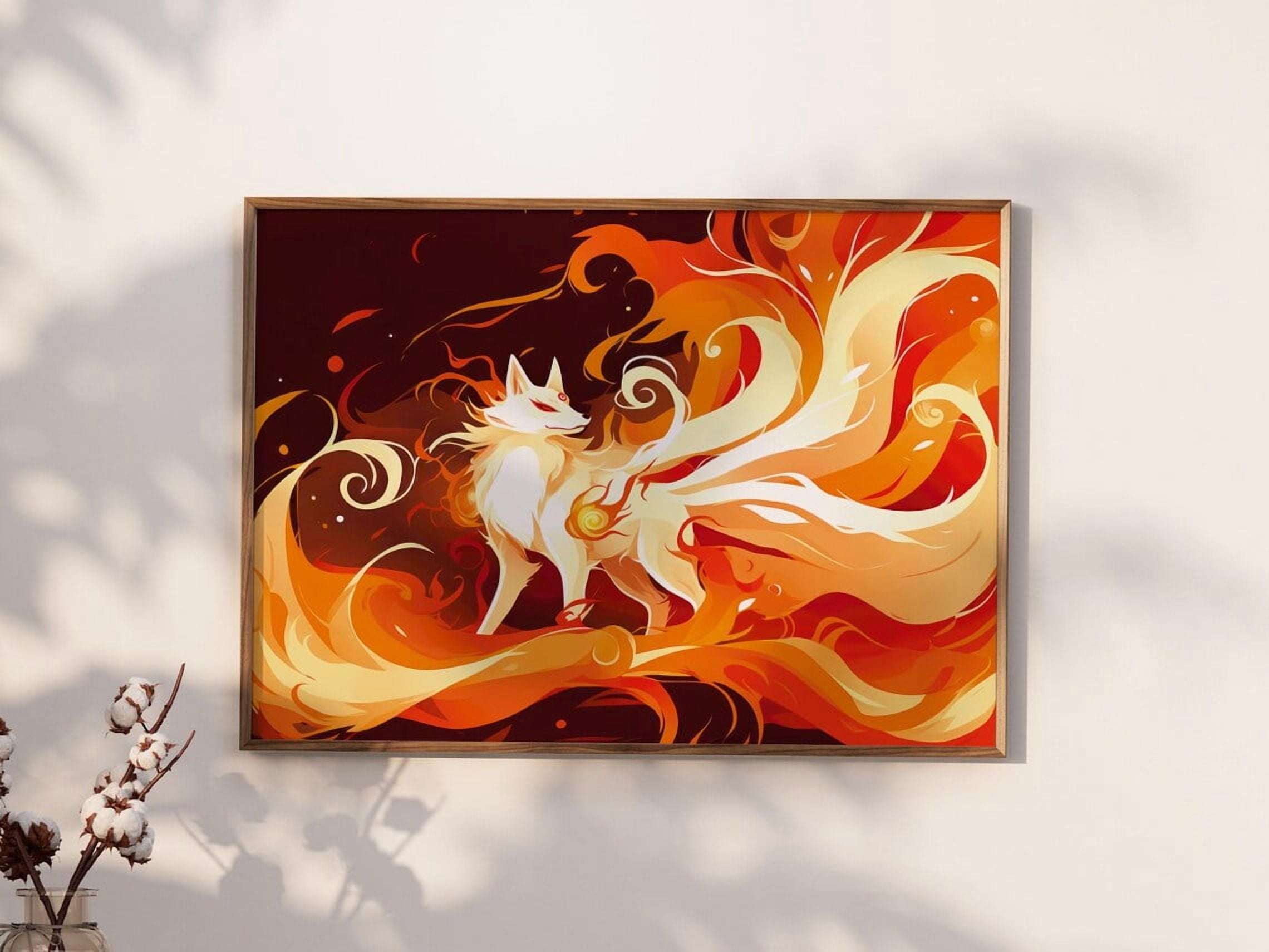Modroom Japanese Fox Spirit Wall Art, Yokai Mythic Kitsune Poster For ...