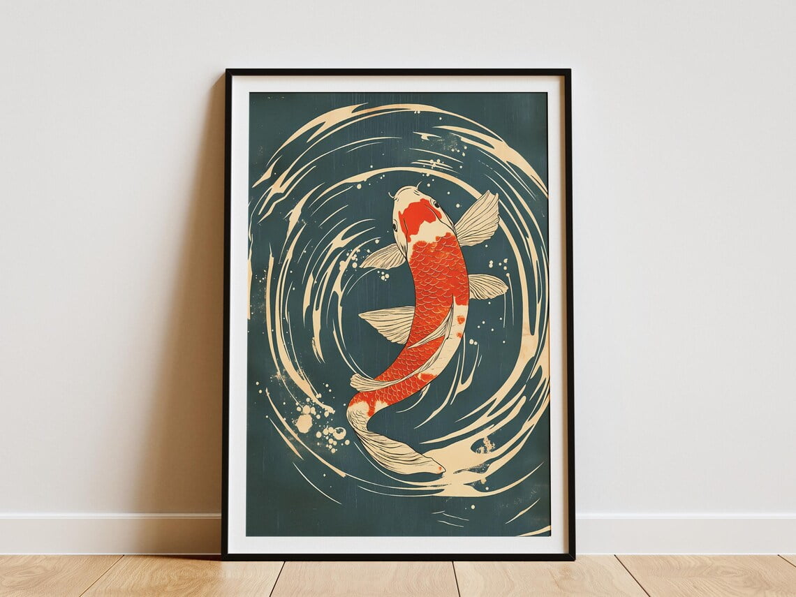 Modroom Japanese Koi Fish Poster Asian Red Fish Poster Traditional ...