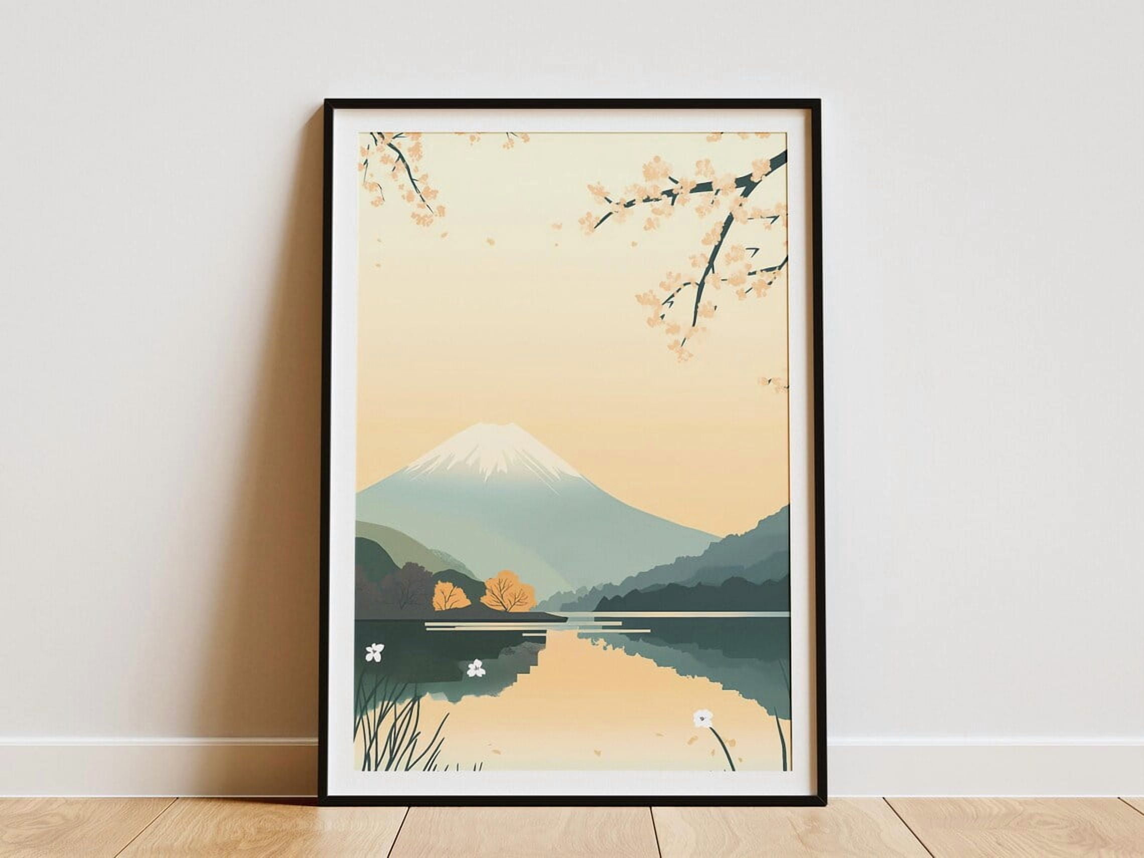 Modroom Japanese Landscape Poster Mount Fuji Cherry Blossom Art Print ...