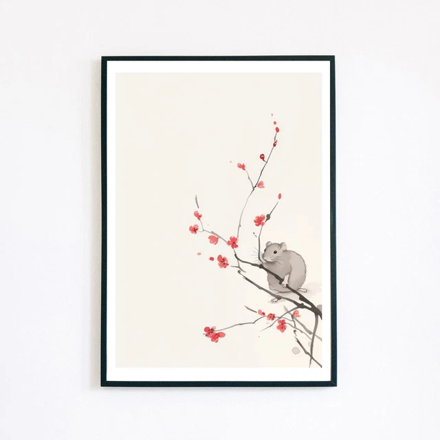 Modroom Japanese Mouse Rat Painting Watercolour Illustration Wall Decor ...