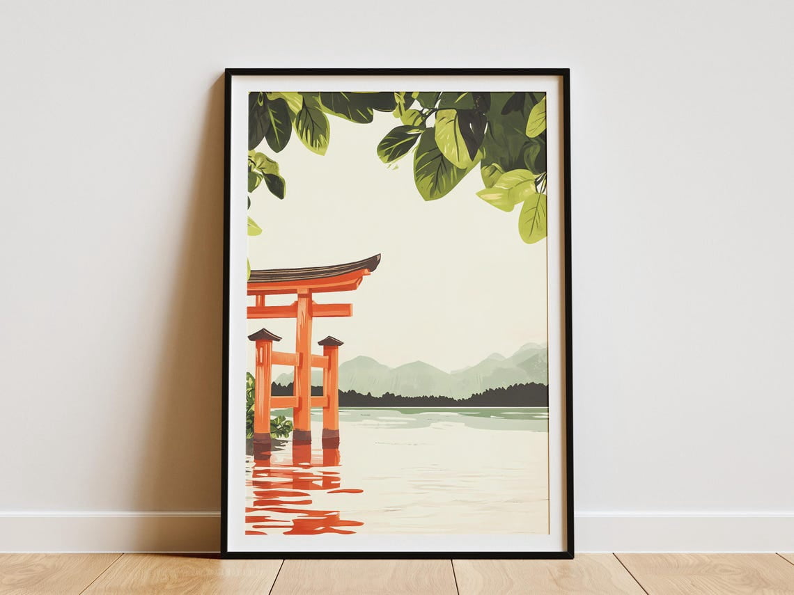 Modroom Japanese Red Torii Gate Lake Poster Print Asian Art Zen Garden ...