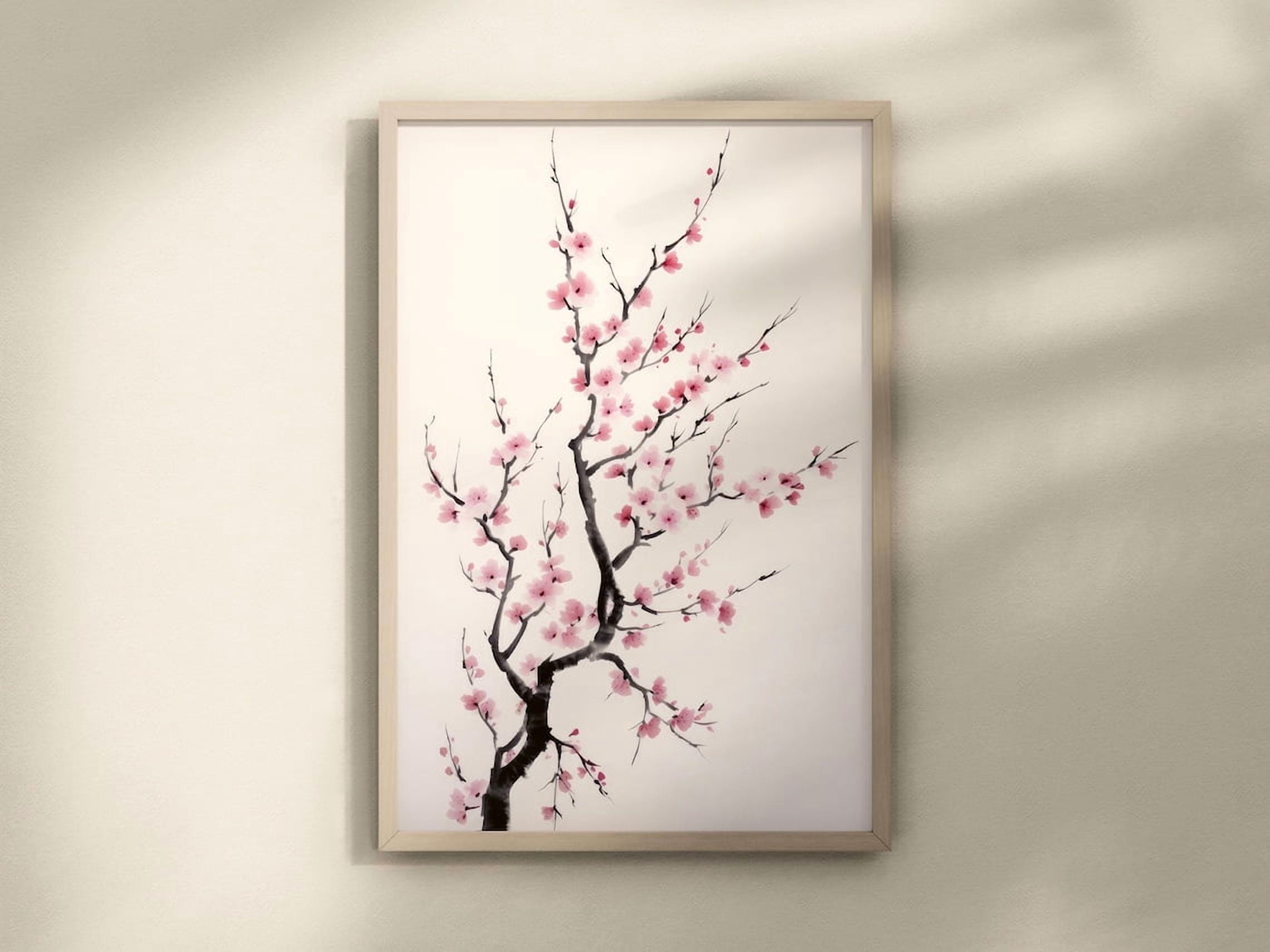Modroom Japanese Zen Sakura Wall Art, Cherry Blossom Poster For Elegant ...