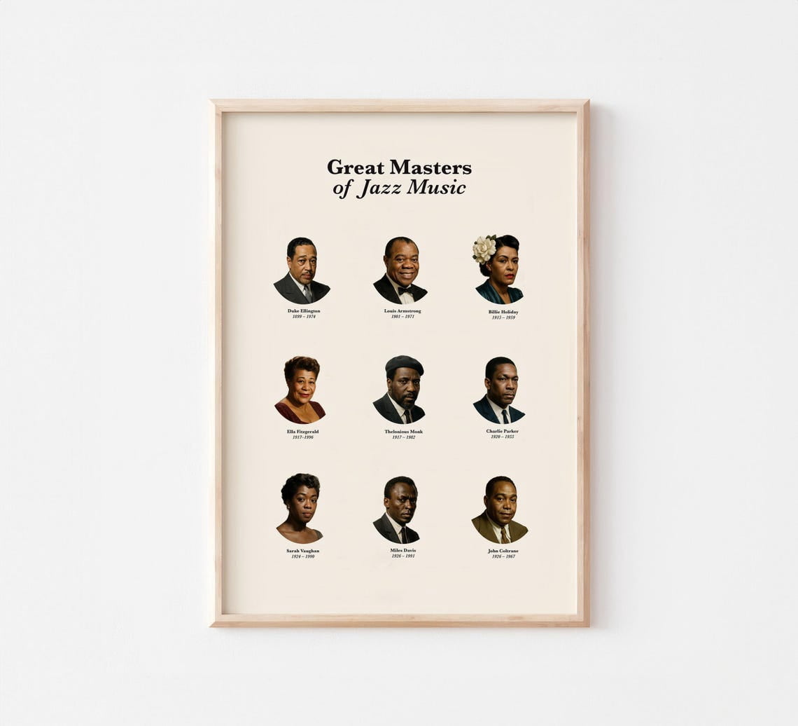 Modroom Jazz Music Legends Poster Vintage Style Jazz Wall Art Classic ...