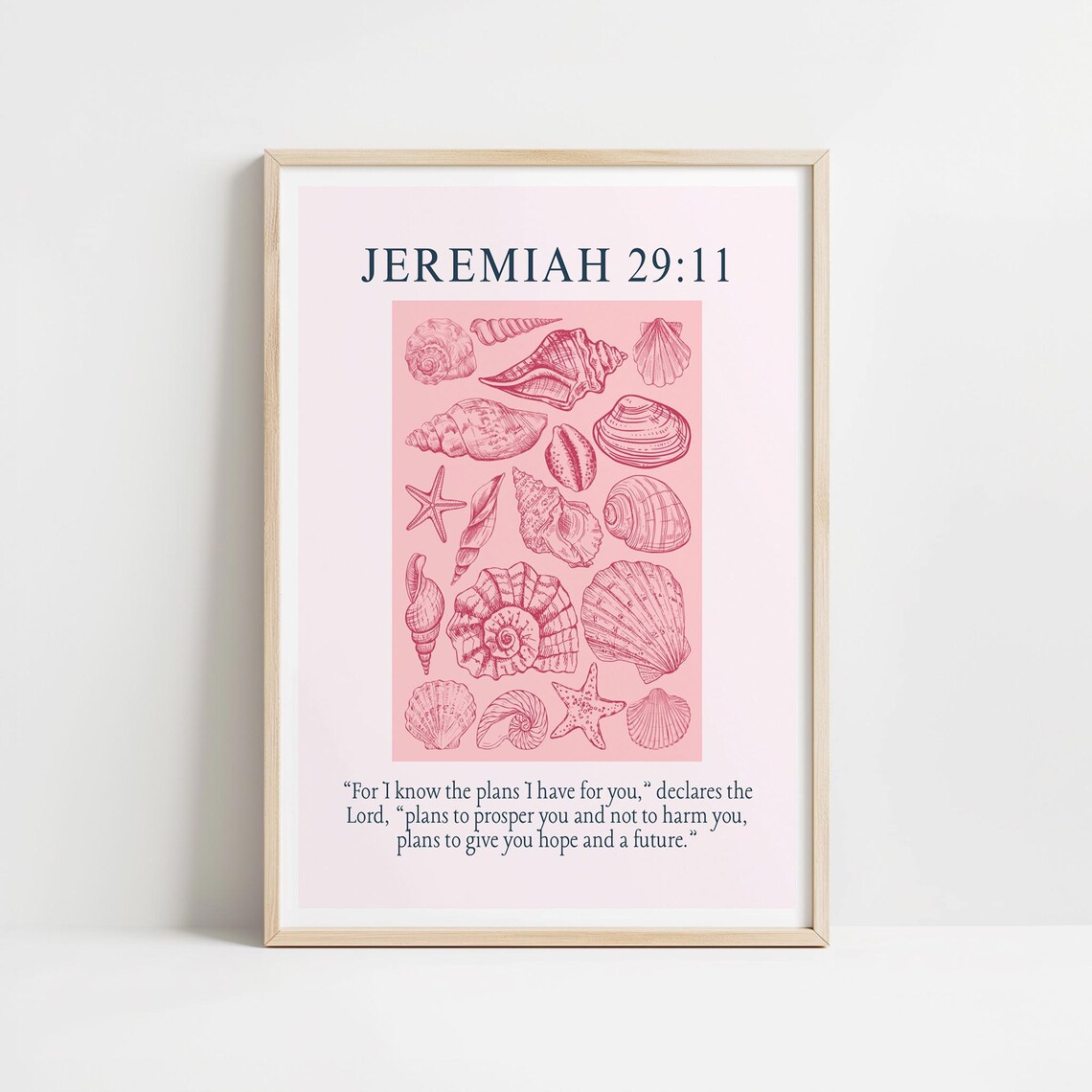 Modroom Jeremiah 29:11 Bible Verse Print | Pink Seashell Scripture Art ...