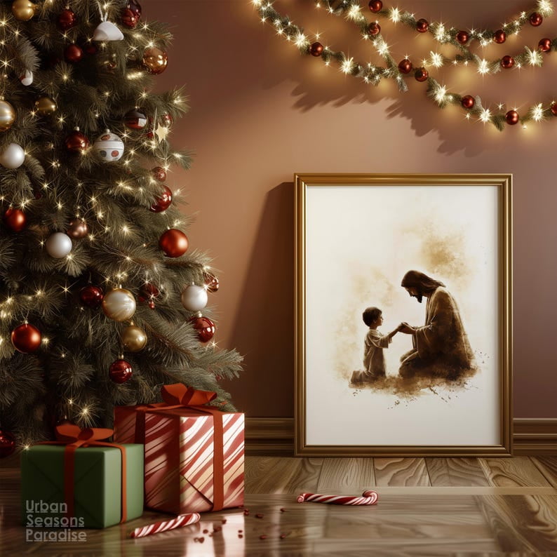 Modroom Jesus And Little Boy Praying Wall Art, Rustic Christian Faith ...