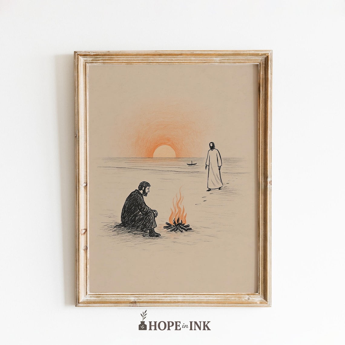Modroom Jesus And Peter Poster - Minimalist Bible Poster, Shoreline ...