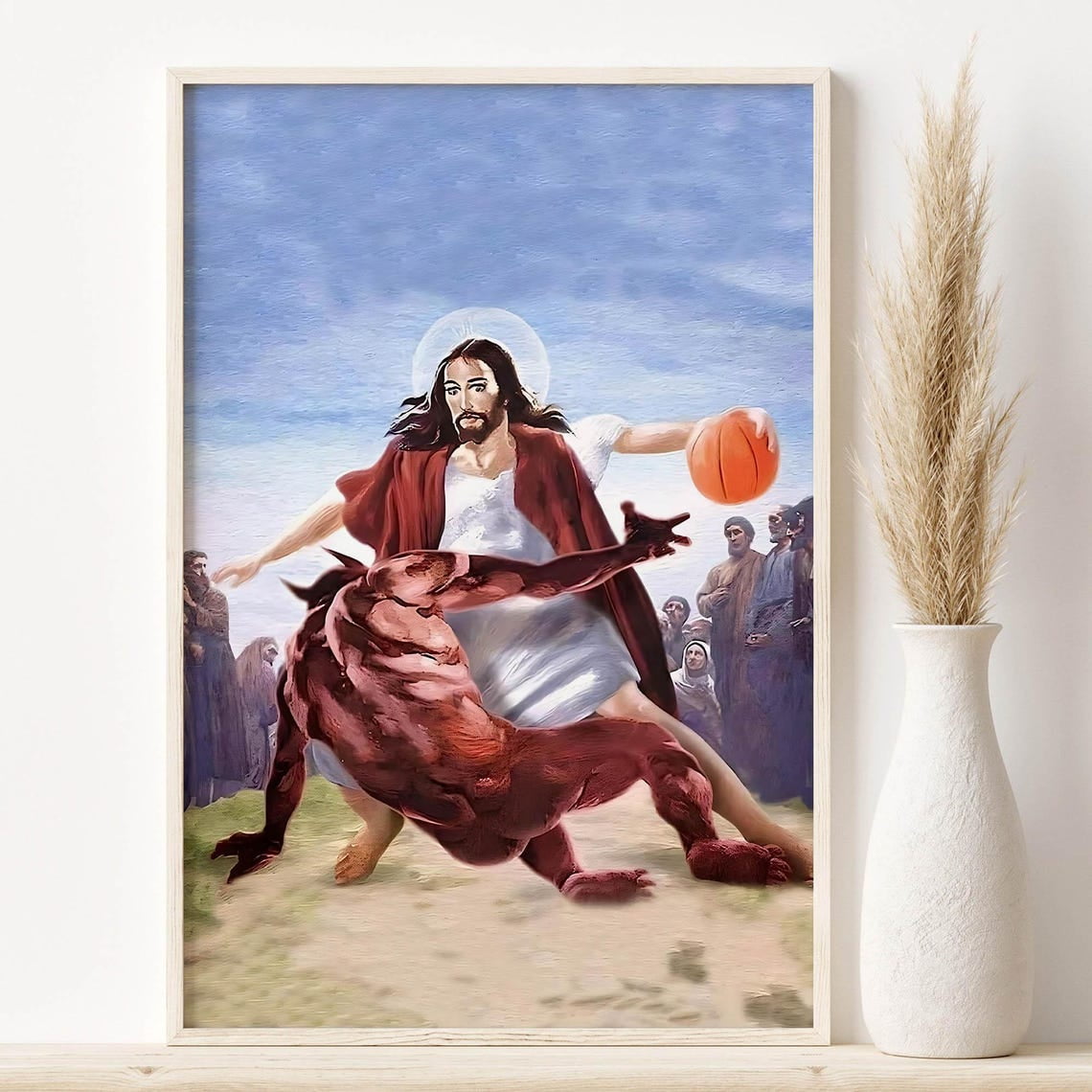 Modroom Jesus Playing Basketball Art Poster, Christian, Jesus For Jesus ...