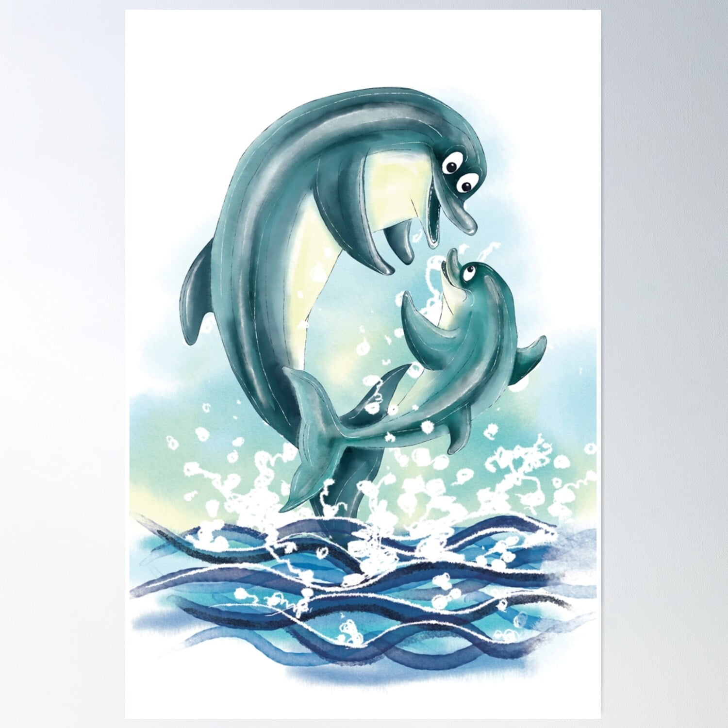 Modroom Joyful Dolphin Cow And Calf Play Together Poster Wall Art ...