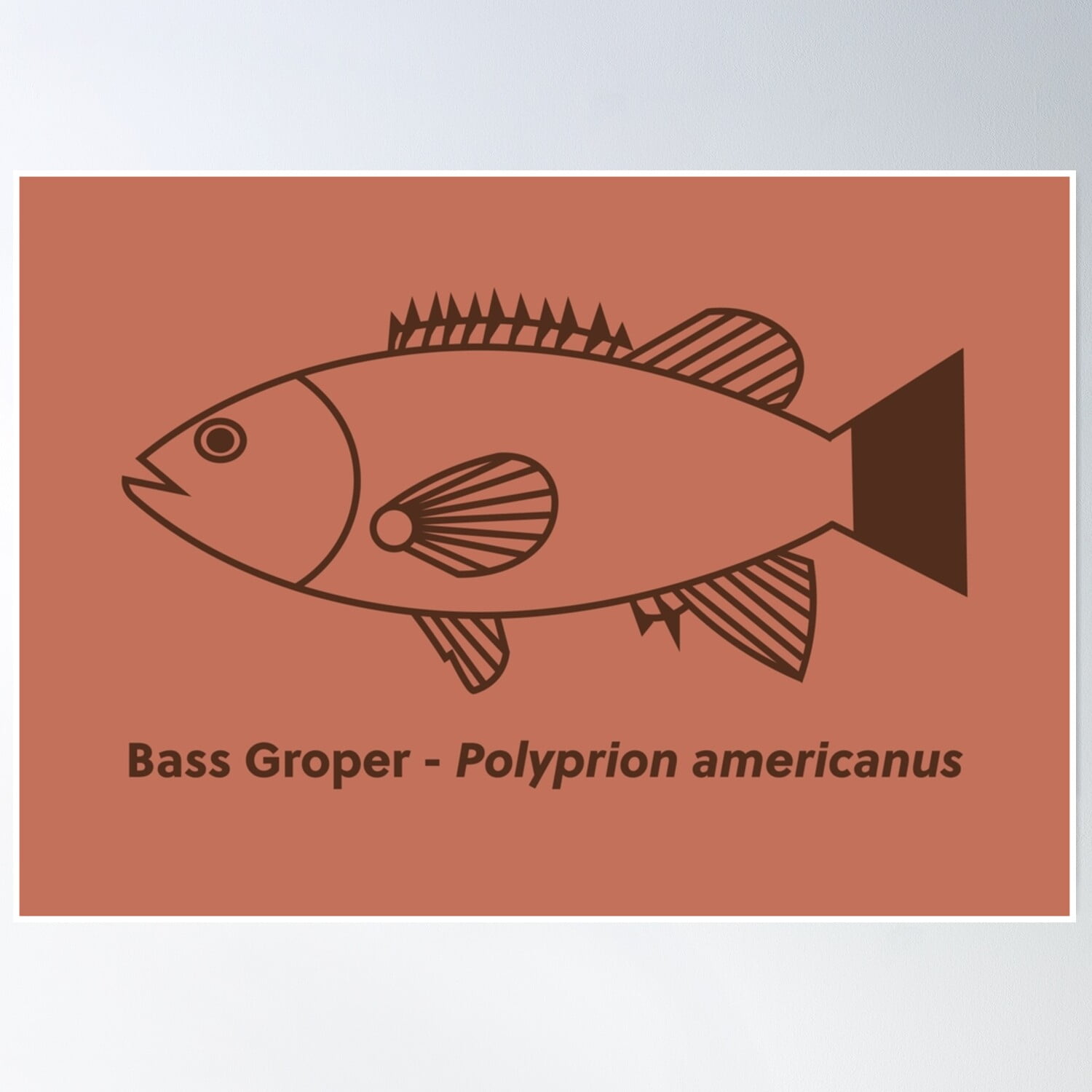 Modroom Kawaii Bass Groper Fish In Brown On Clay Poster Wall Art ...