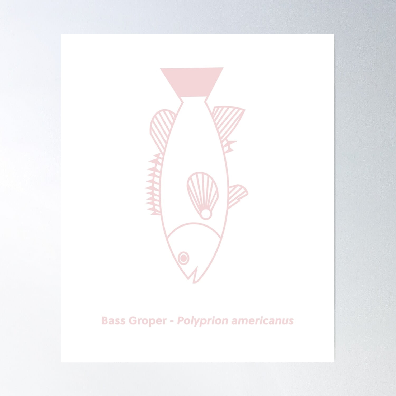 Modroom Kawaii Bass Groper Fish In Pale Pink And White Poster Wall Art ...