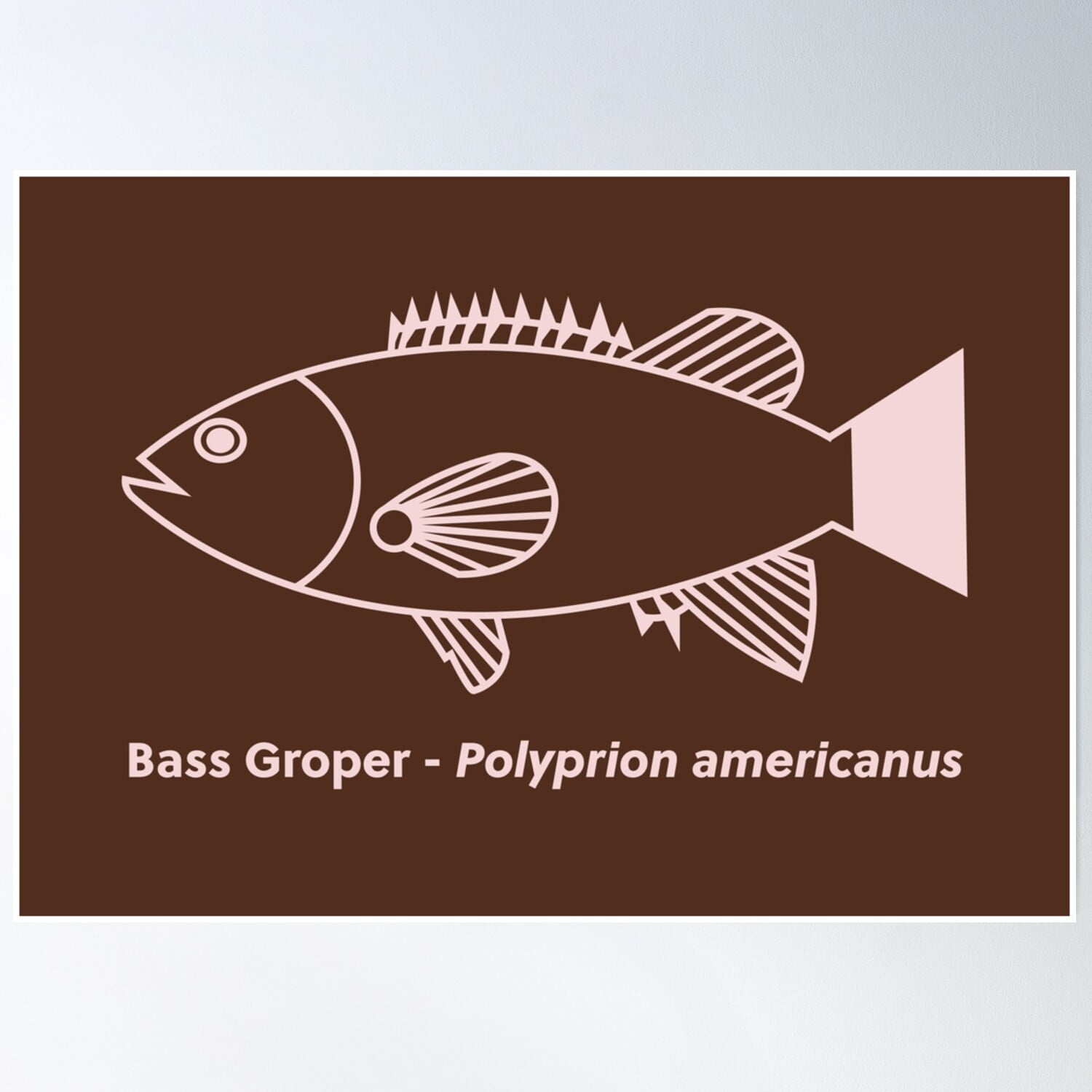 Modroom Kawaii Bass Groper Fish In Pale Pink On Brown Poster Wall Art ...