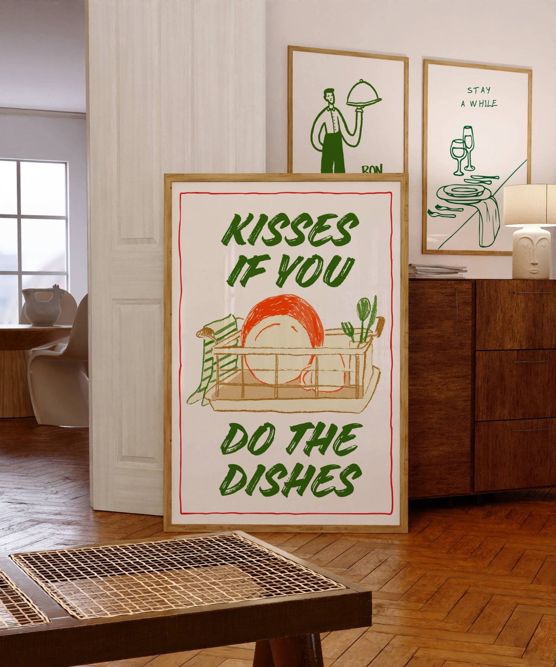 Modroom Kisses If You Do The Dishes Poster, Kitchen Print, Mid Century ...