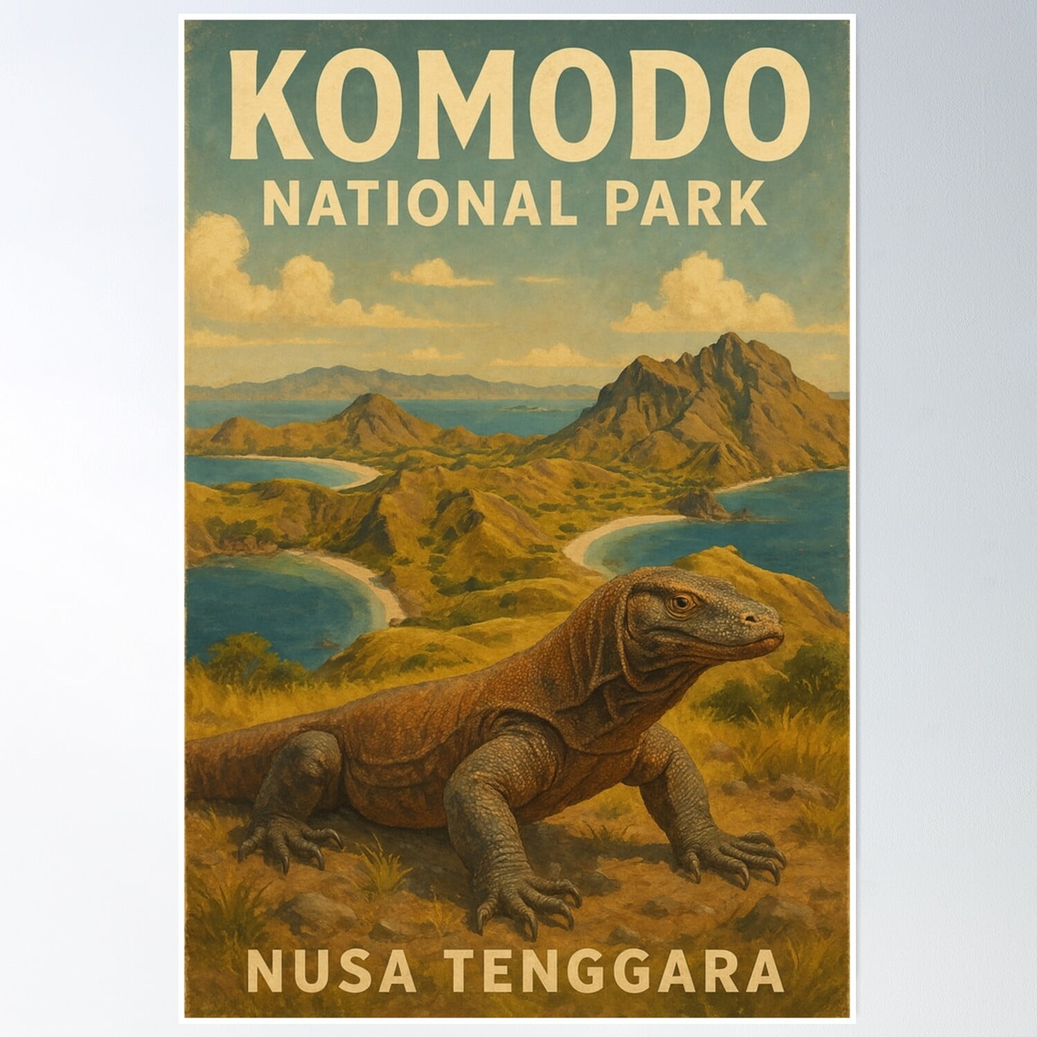 Modroom Komodo Dragon And Padar Island Landscape Poster Wall Art ...