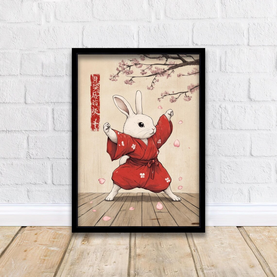 Modroom Kung Fu Rabbit Japanese Art Whimsical Poster Ukiyo- E Style Bunny For Cozy Homes Martial ...