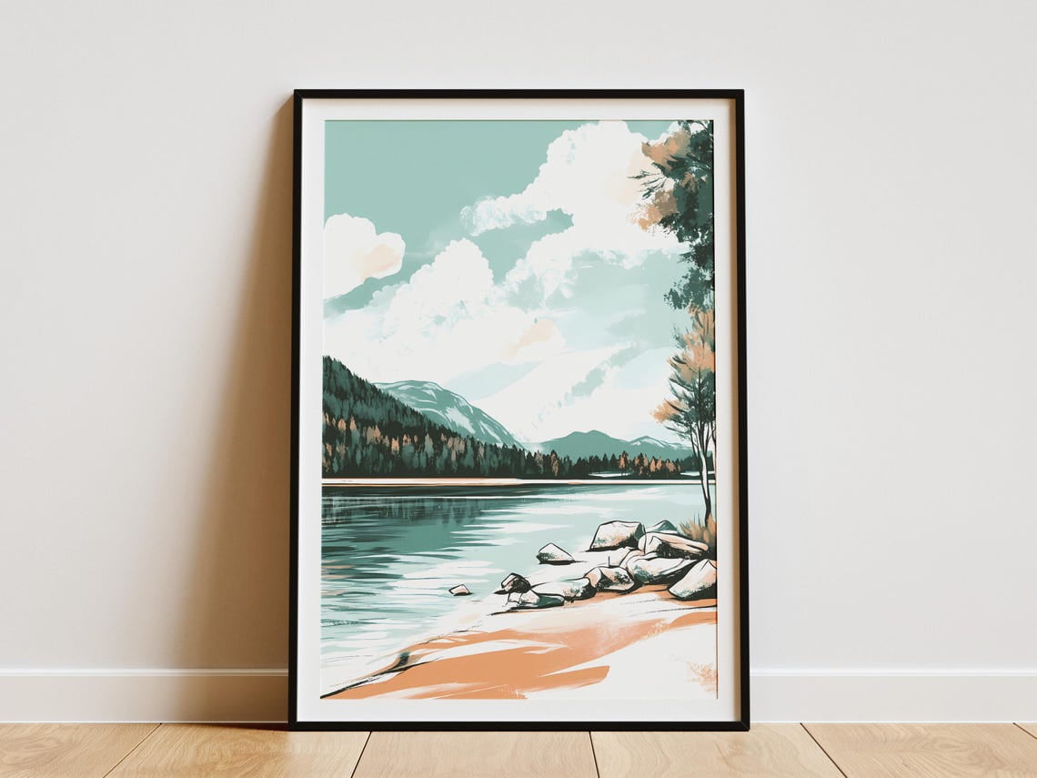 Modroom Lake Poster Peaceful Lake Poster Nature Art Print Calm Lake ...