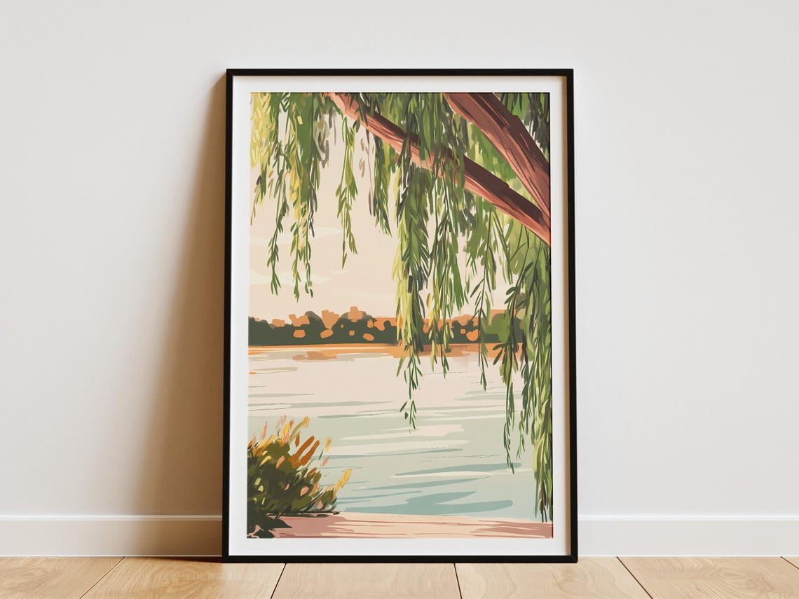 Modroom Lake Poster Weeping Willow Tree Peaceful Lake Landscape Art ...