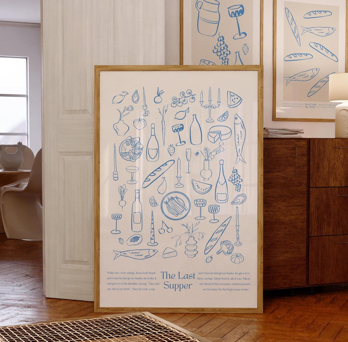 Modroom The Last Supper Modern Jesus Wall Art Blue Bible Verse Poster ...