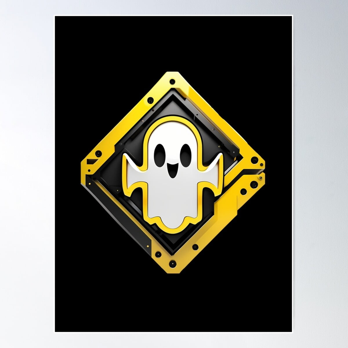 Modroom Laughter Mechanics: Happy Yellow Ghost Art Poster, Modern Decor ...