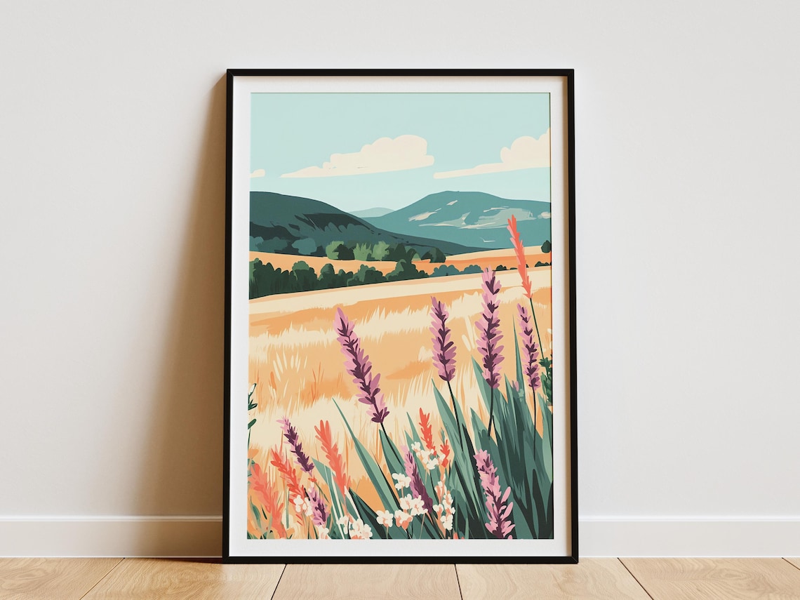 Modroom Lavender Field Poster Purple Flower Art Print Summer Landscape ...