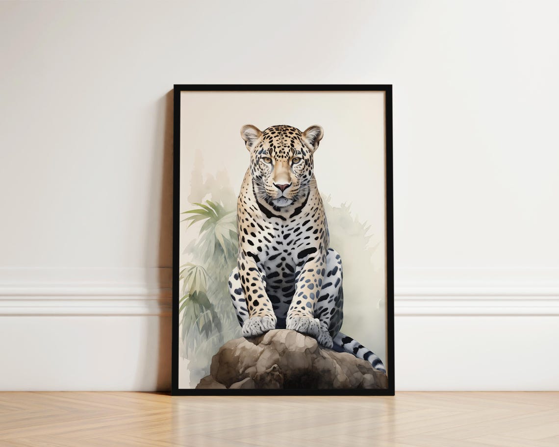 Modroom Leopard Jungle Wall Art Print, Muted Tropical Animal Poster ...