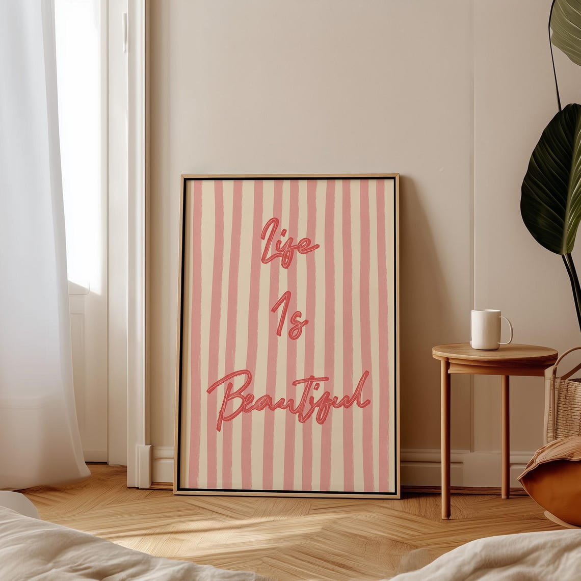 Modroom Life Is Beautiful Print, Pink Red Stripe, Trendy Aesthetic Home ...