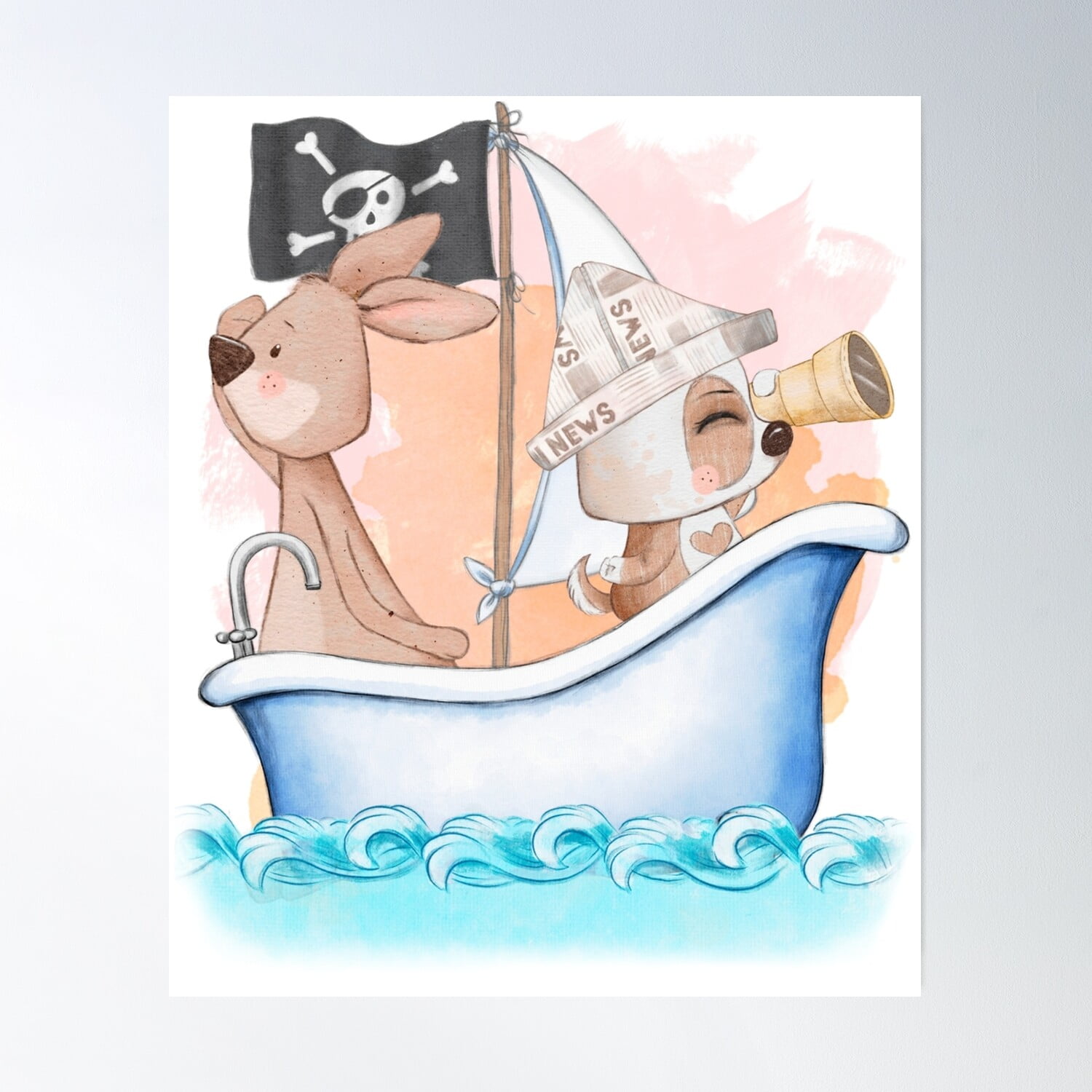 Modroom Little Animal Pirates - Puppy And Kangaroo Poster Wall Art ...