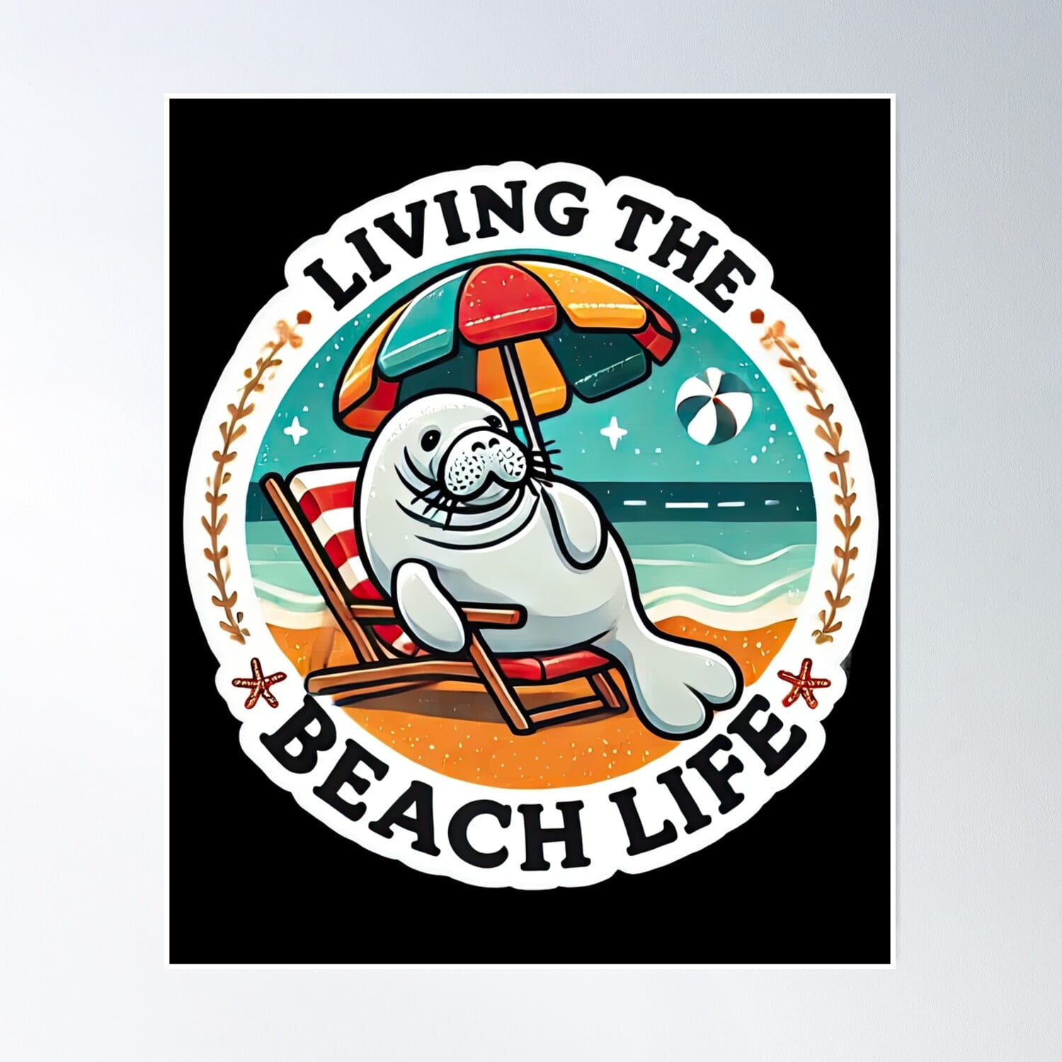 Modroom Living The Beach Life - Amusing Manatee Enjoying Sunbath Poster ...