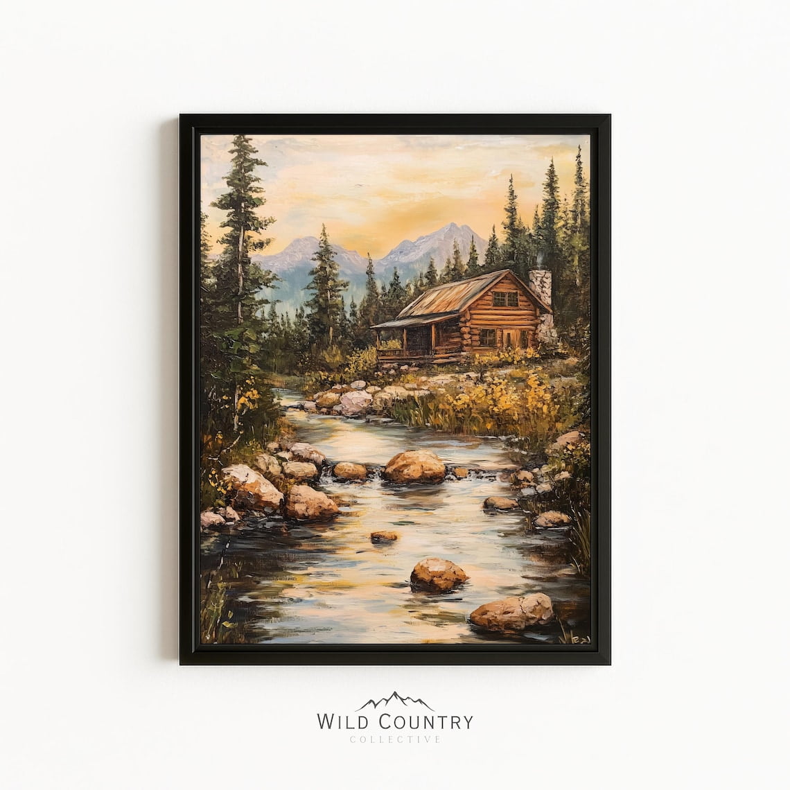 Modroom Log Cabin Poster Print Vintage Mountain Landscape Rustic Cabin ...