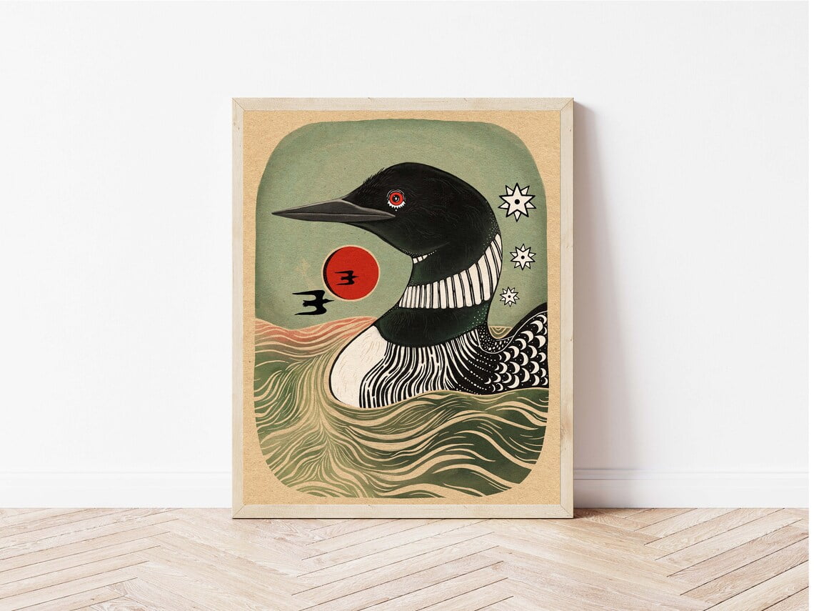 Modroom Loon And Blood Moon - Bird, Pond, And Sunset - Common Loon Folk ...