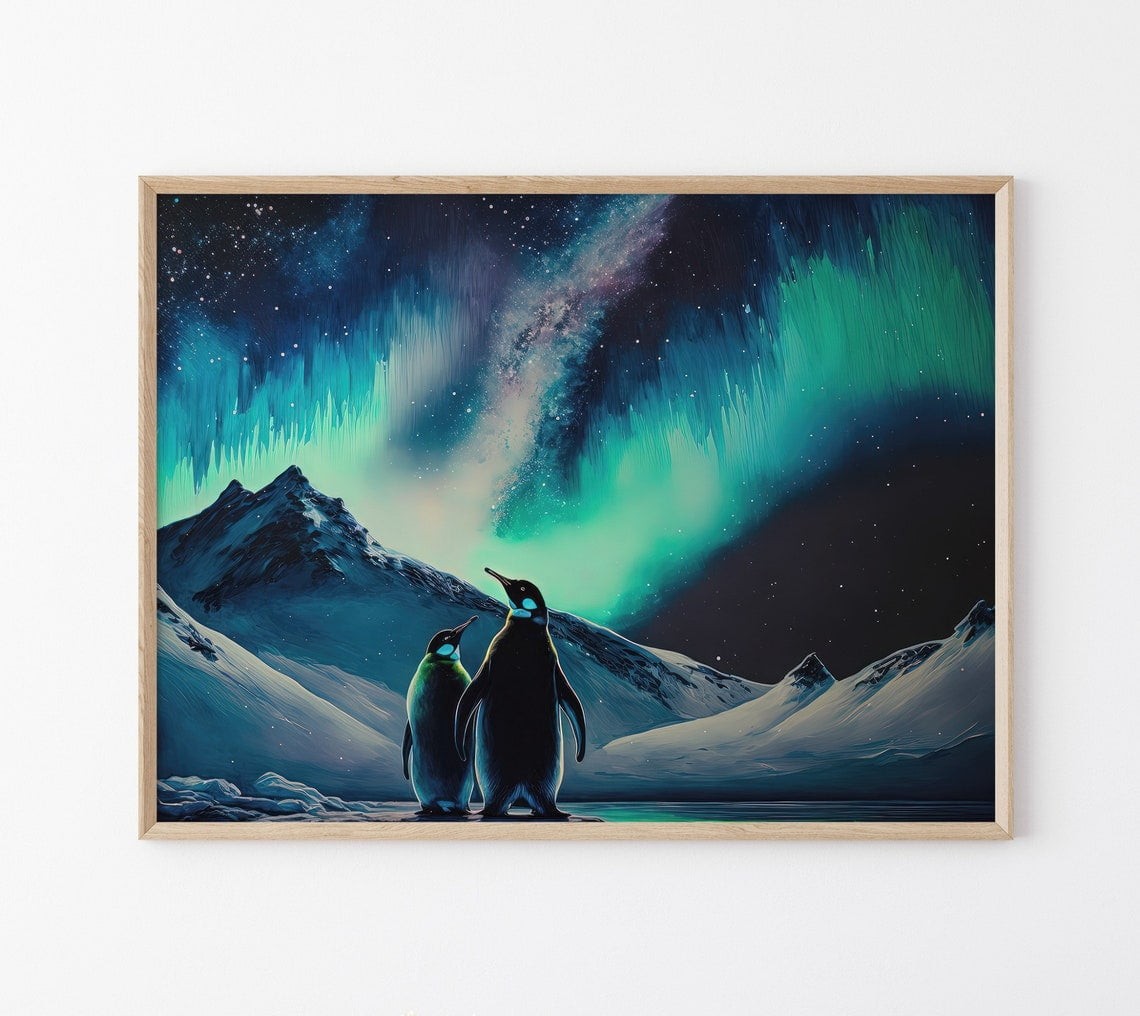 Modroom Loving Penguins Aurora Borealis (Northern Lights) Print, Matte ...