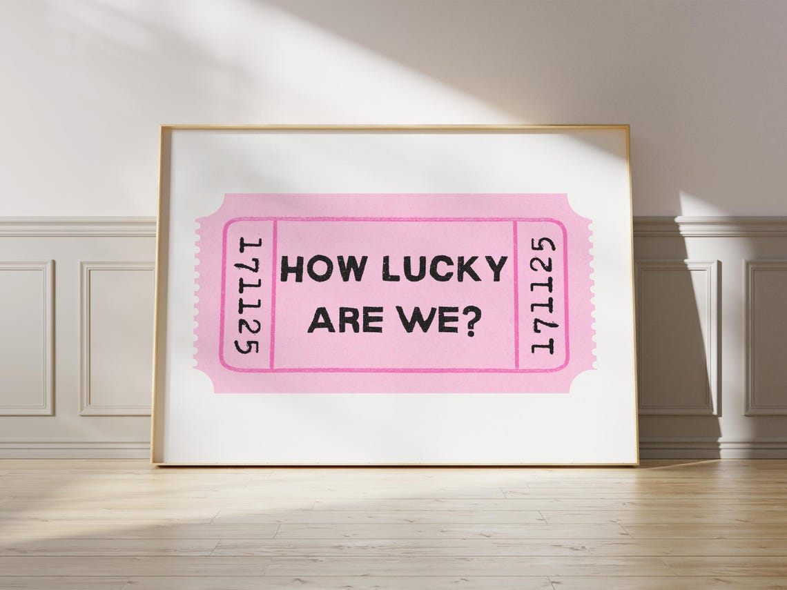 Modroom How Lucky Are We Print Retro Ticket Wall Art Trendy Pink Poster ...