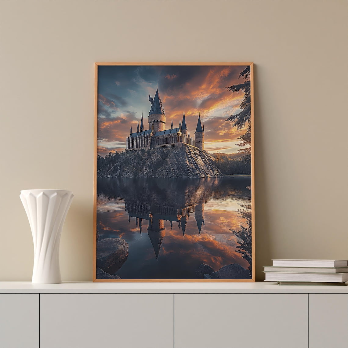 Modroom Magical Castle Watercolour, Charming Wizard Art, Great Lake At ...