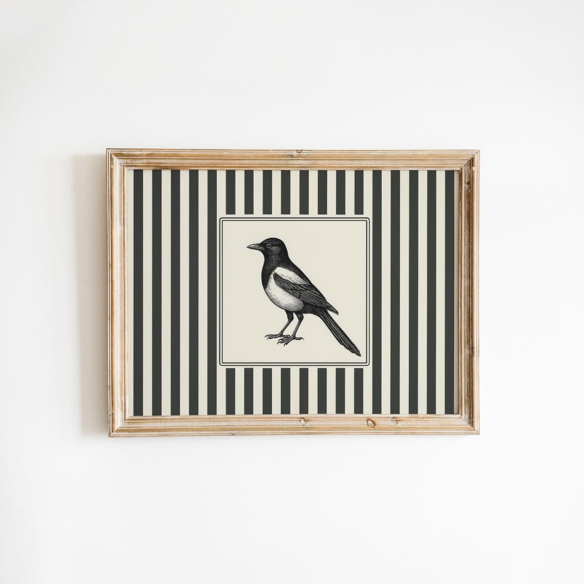 Modroom Magpie Bird Vintage Poster - Striped Gothic Poster, Modern ...