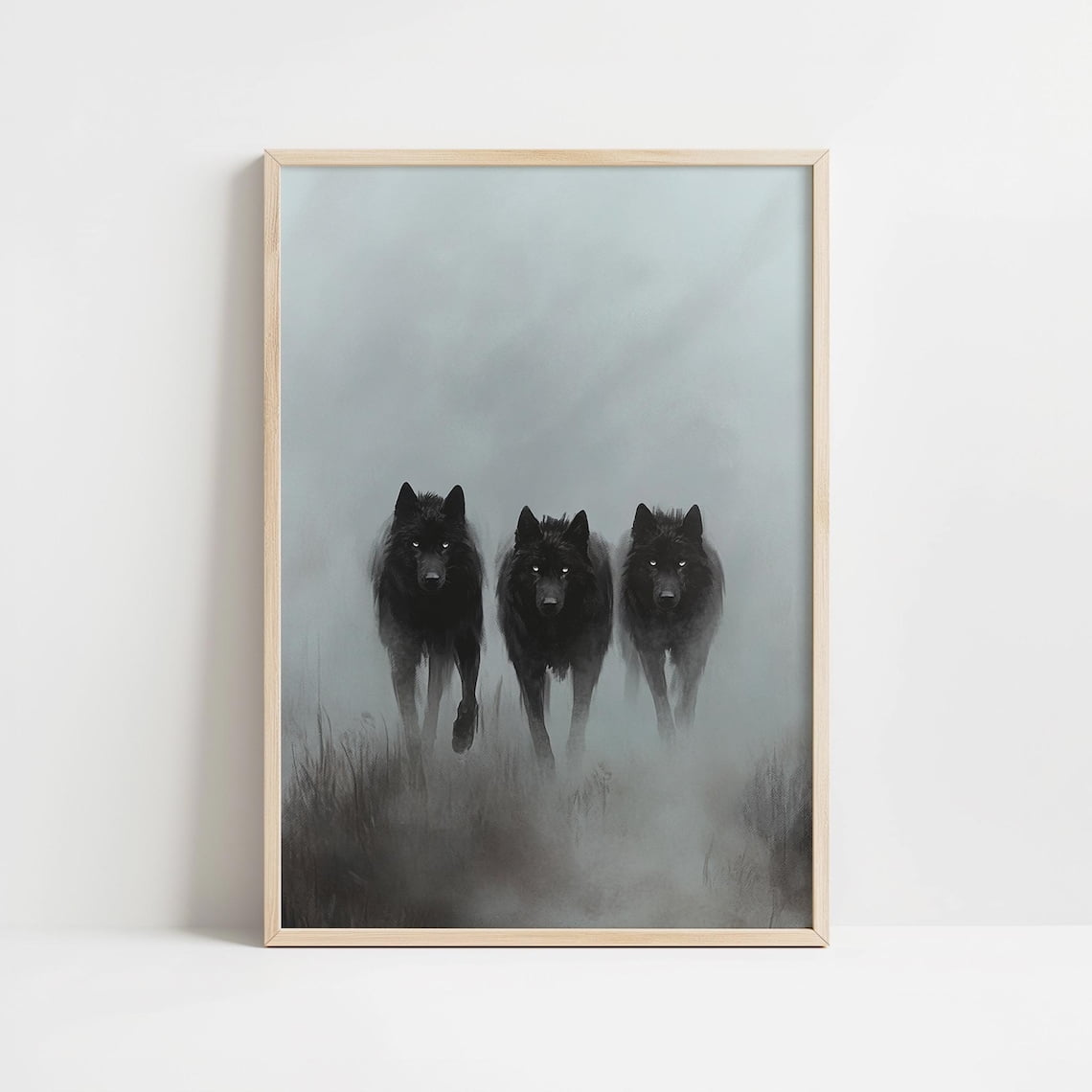 Modroom Majestic Black Wolves Digital Art Print | Moody Dark Forest ...