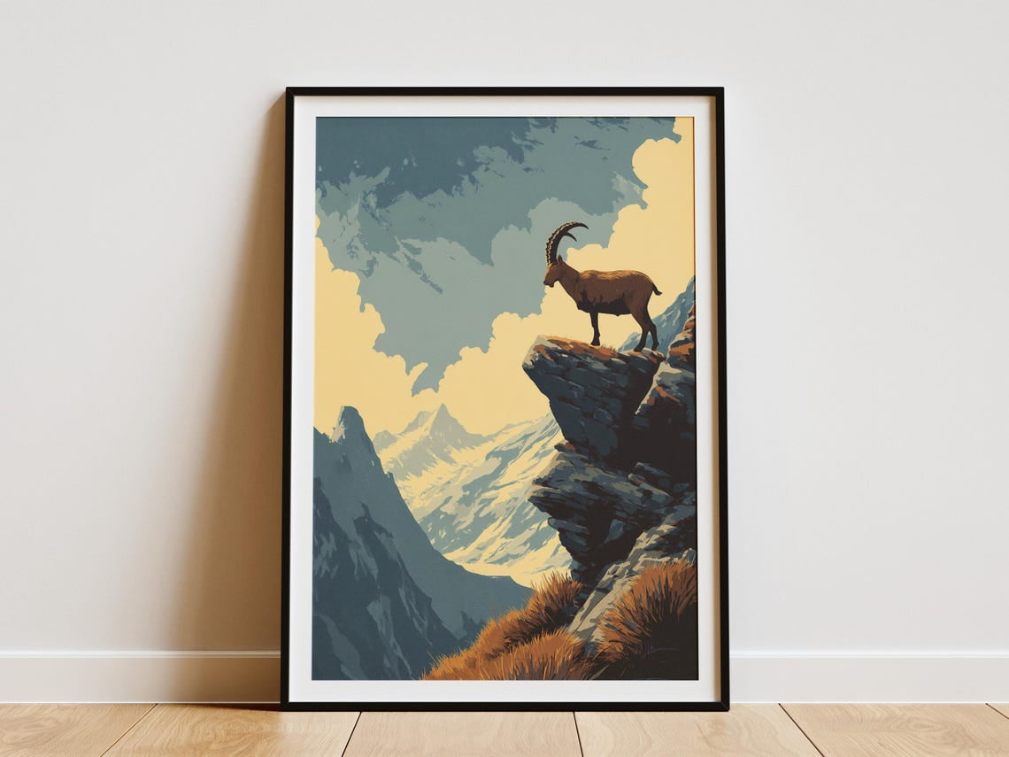 Modroom Majestic Ibex On Alpine Cliff Travel Poster Stunning Mountain ...
