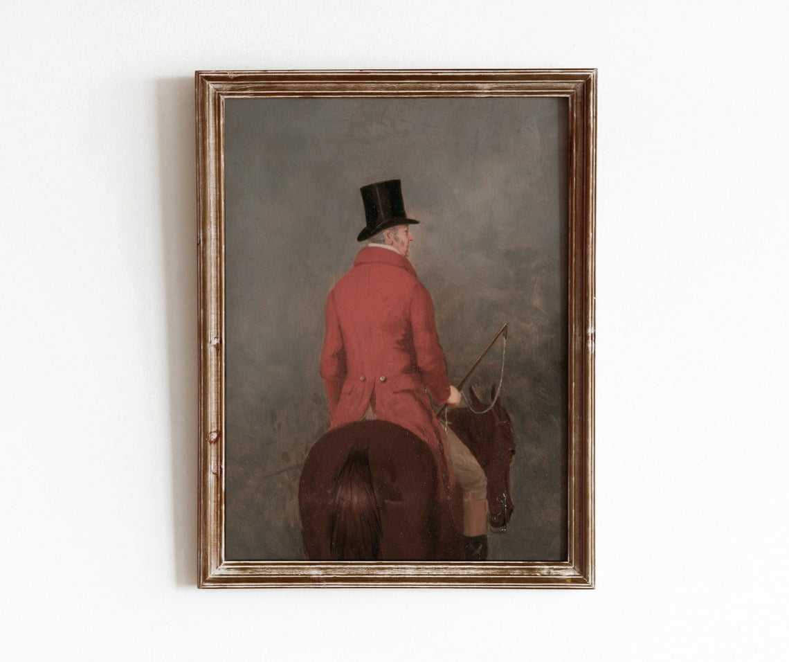 Modroom Man On Horseback | Vintage Red Jacketed Rider Painting ...