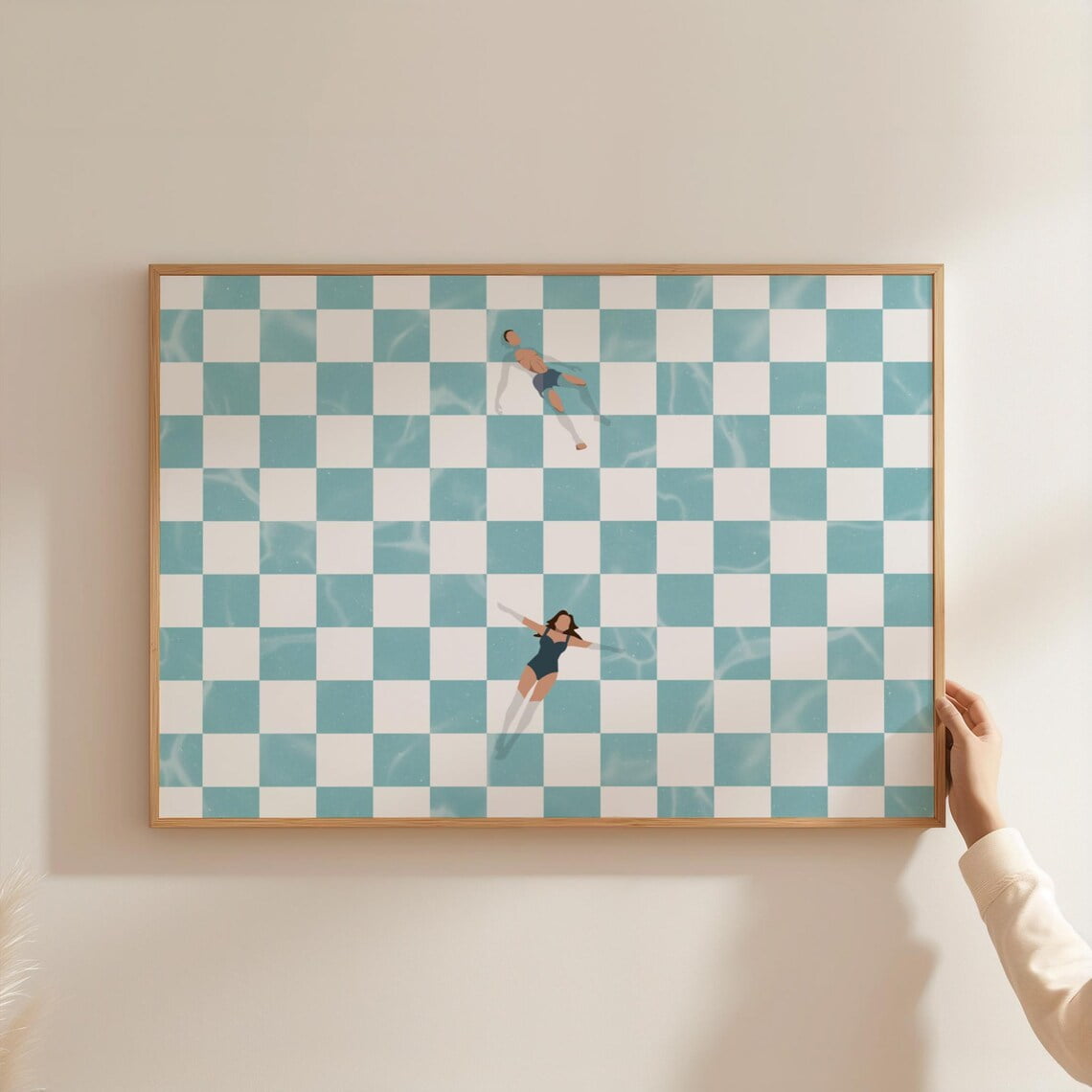 Modroom Man And Woman Floating In Retro Checkerboard Pool Art, Swimming ...