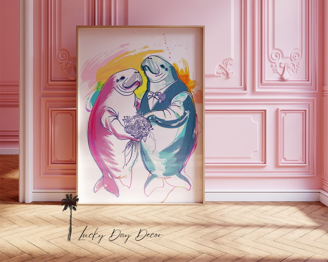 Modroom Manatee Marriage, Comical Florida Manatees, Colorful Sketch Art ...