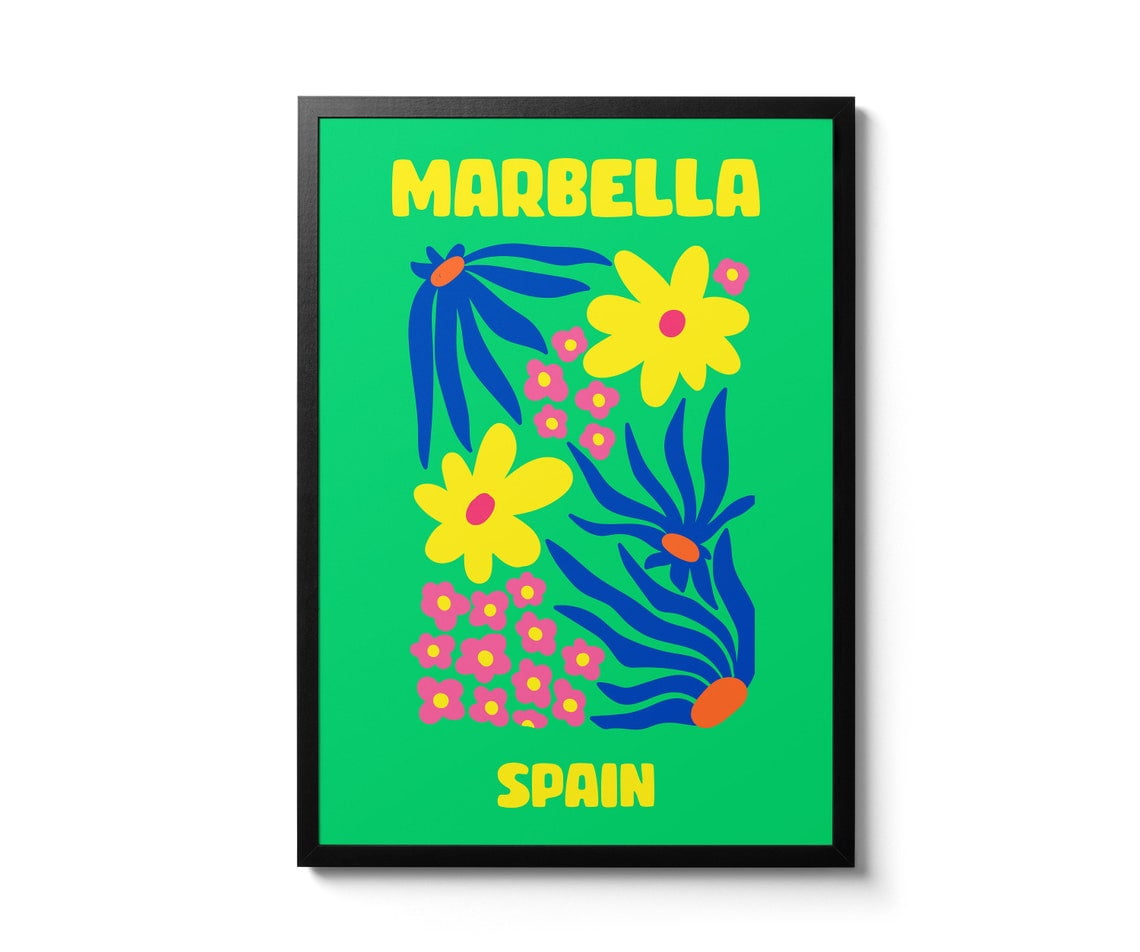 Modroom Marbella Travel Poster, Vintage Spain Poster, Bright Coloured ...