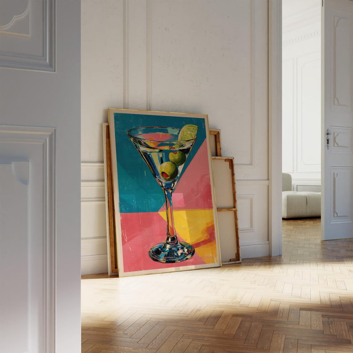 Modroom Martini Glass Print Bright Kitchen Wall Art Retro Cocktail ...