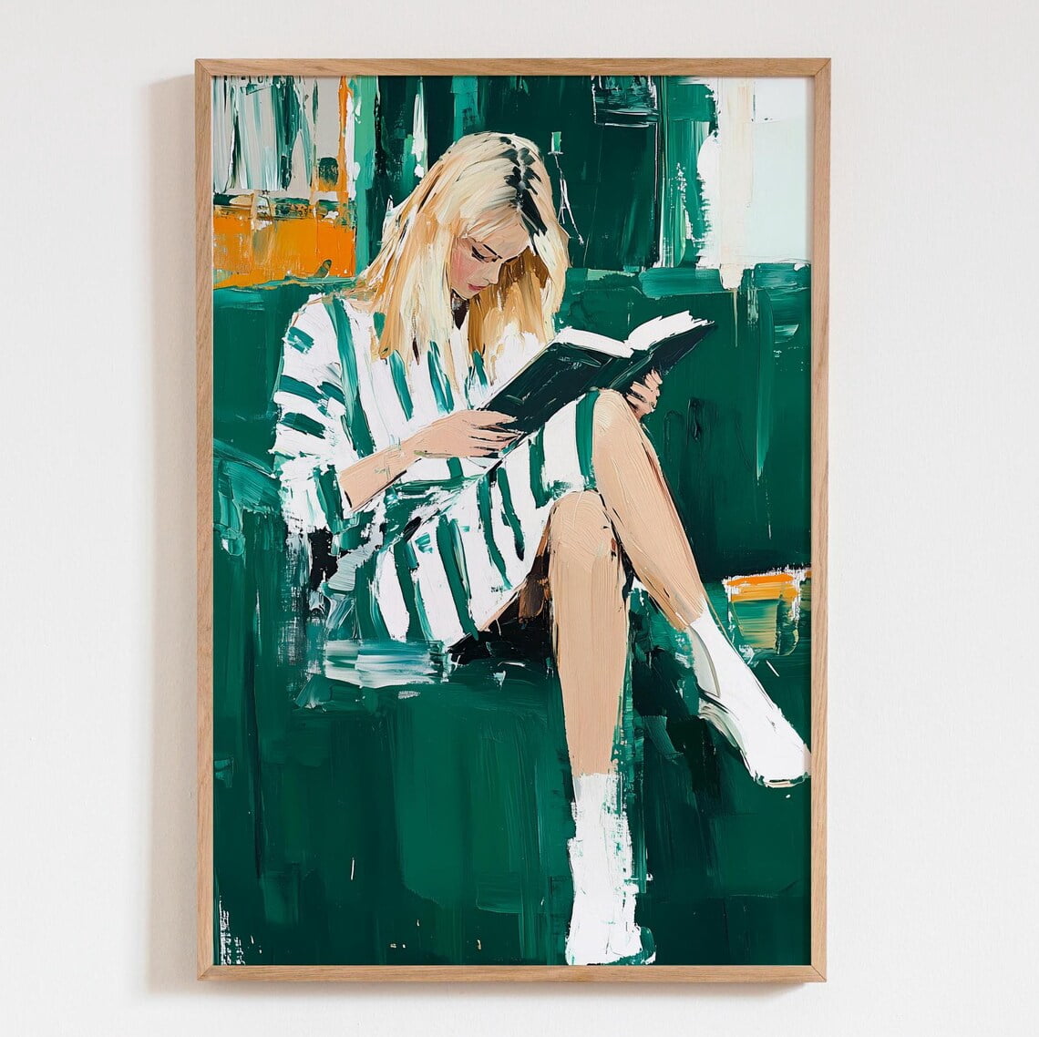 Modroom Maximalist Emerald Green Blonde Woman Reading Art Poster ...