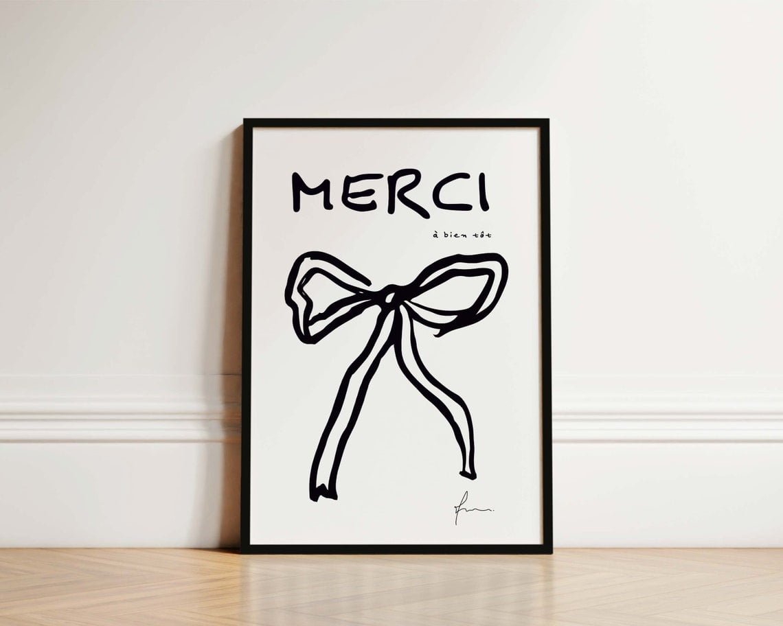 Modroom Merci Poster Typography Poster, Bow Print, Hand Sketch Art, Mid ...