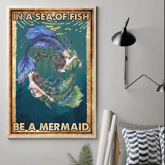 Modroom Mermaid In A Sea Of Fish Be A Mermaids Wall Art, Modern Wall ...