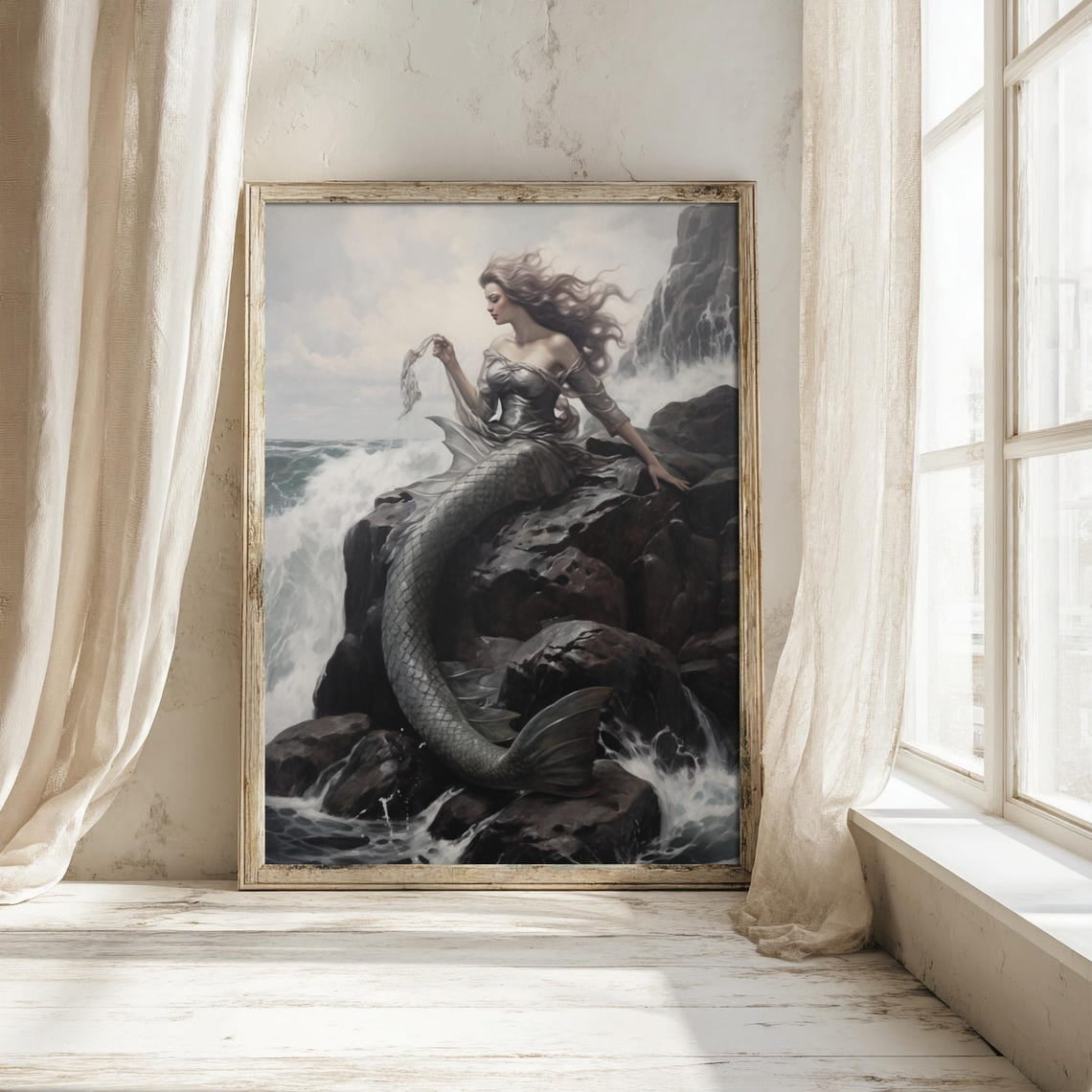 Modroom Mermaid Poster, Nautical Wall Art, Dark Academia Coastal Print ...