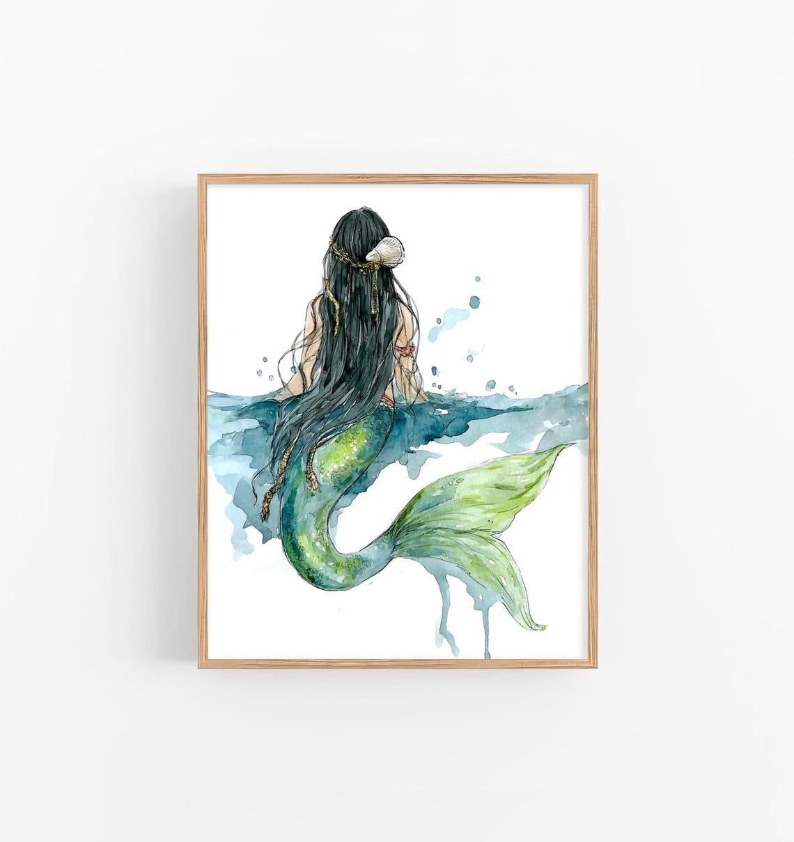 Modroom Mermaid Watercolor Print Ocean Wall Art Fantasy Sea Girl Poster ...